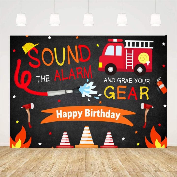 5x3ft Fireman Birthday Backdrop for Boys Firefighter Happy Birthday ...