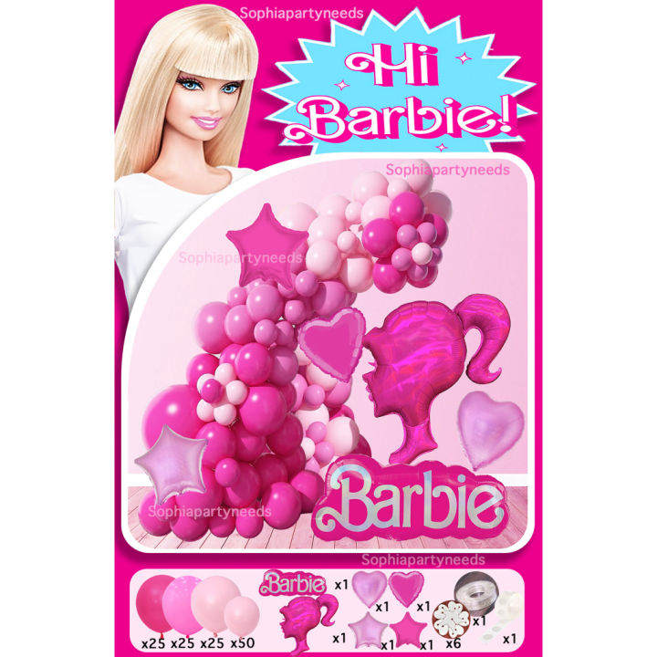 C Barbie Balloon Garland Set for Barbie Movie with Light & Fuchsia Pink ...