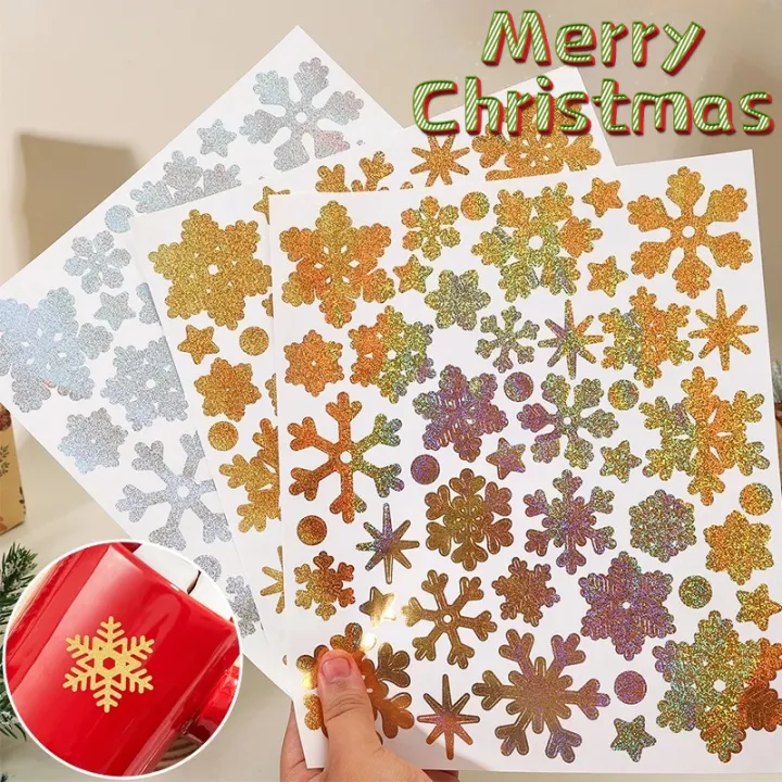 Glitter Snowflake Merry Christmas Stickers Xmas Theme Seal Labels Self ...