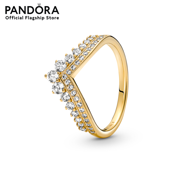 Pandora Tiara wishbone 14k gold-plated ring with clear cubic zirconia ...