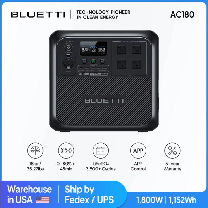 [Brand New]BLUETTI AC180 1152Wh 1800W Portable Power Station LiFePO4 Solar Generator 3500 ...