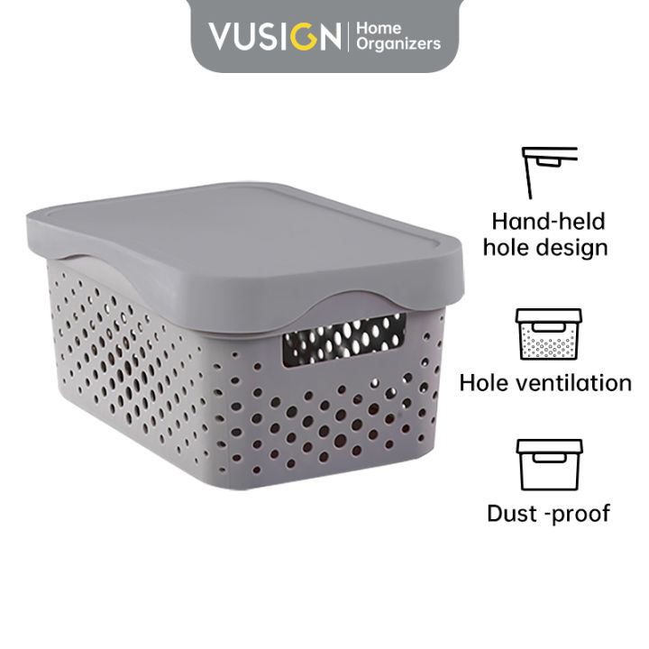 Vusign by Deli Storage Box Stackable Basket Bin With Lid Space Saver ...