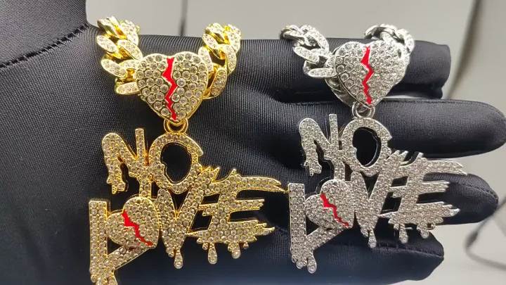 LZD ยุโรปและอเมริกาฮิปฮอปเพชรเต็มรูปแบบเย็บตัวอักษรรักจี้โซ่กระดูกไหปลา ...