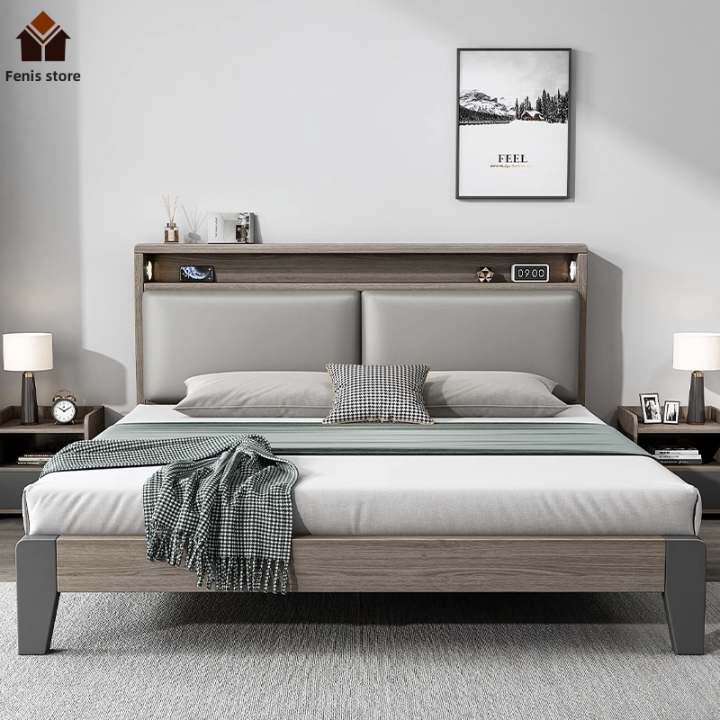 Solid wood bed, modern and simple, 1.5-meter household double bed ...
