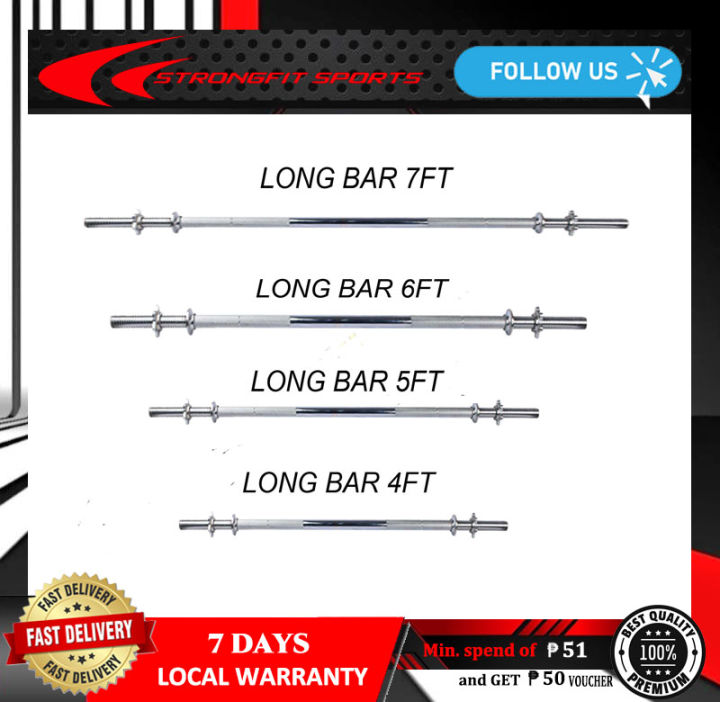 STRONGFIT STANDARD LONG BAR, THREADED CHROME BARBELL BAR ( 4FT-7FT ...