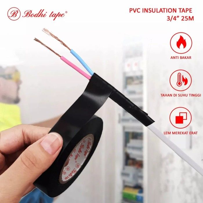 isolasi kabel listrik besar hitam besar 25 m x 3/4 inch sesuai untuk ...