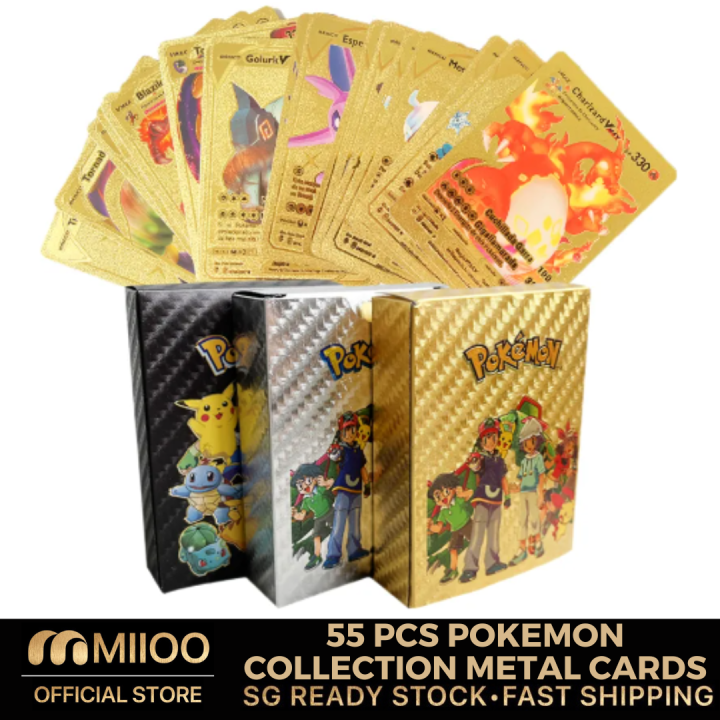55Pcs Pokemon Inspired Cards Metal Gold Silver Vmax GX Energy Card ...