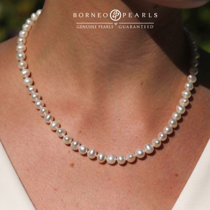 Borneo Pearls Pearl Necklace + Earring set in 4 colous ( White , Peach ...