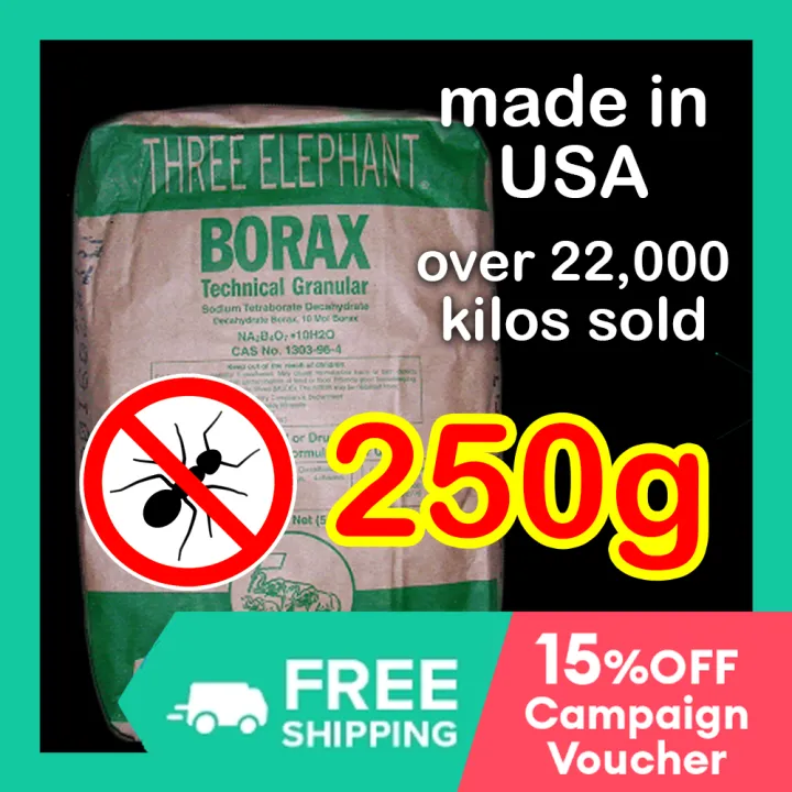 250g Three Elephant BORAX POWDER ANT KILLER Cockroach Killer Termite Killer Made in USA Slime ...