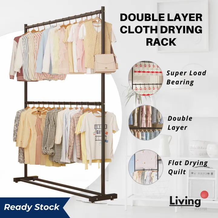 Double Layer Clothes Laundry Drying Rack Coat Hanger Clothes Hanging ...