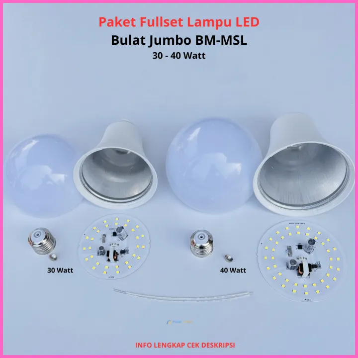 Paket Lampu LED Bulat Jumbo Full Set Siap Rakit 30 40 Watt BM-MSL A-Bulb Jumbo Series | Lazada ...