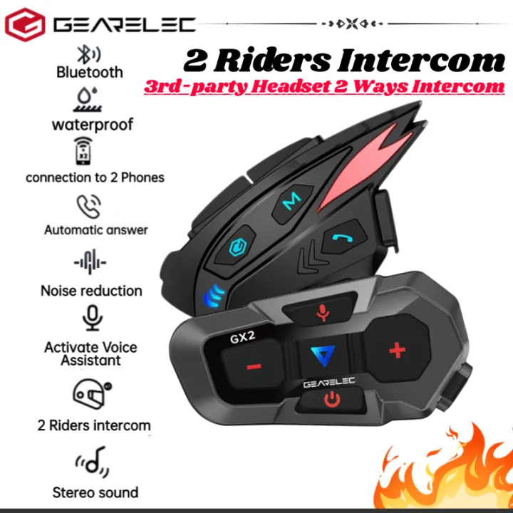 GEARELEC Motorcycle Helmet Headset 2 Riders Intercom Waterproof ...