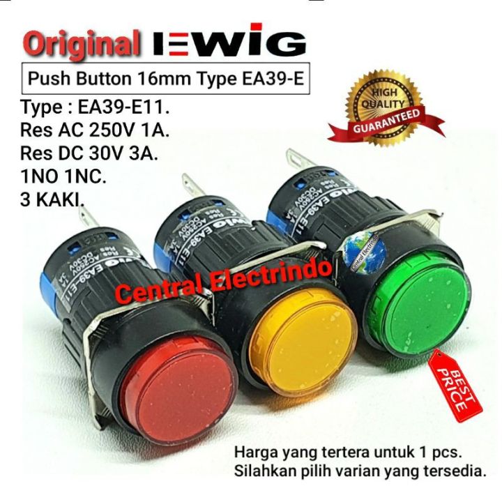 Push Button Return EWIG AC 220V EA39-E11 16mm 3 Kaki 1NO/1NC. | Lazada Indonesia