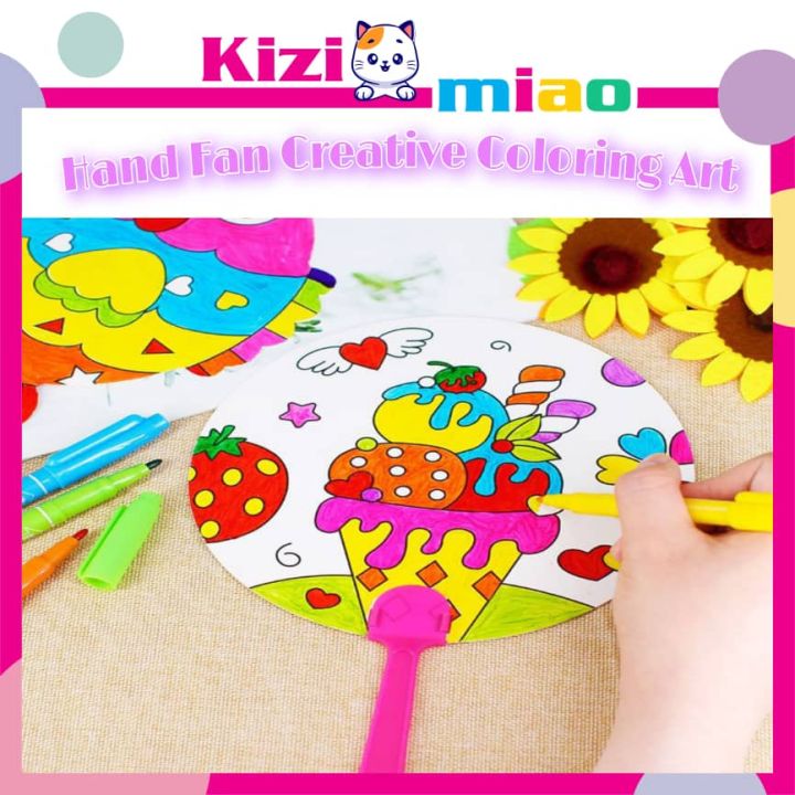 DIY Kids Art Craft Coloring Cartoon Hand Fan Craft Kindergarten ...
