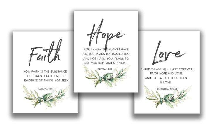 Set of 3 Pieces Faith Hope Love Bible Verse Inspirational Canvas Wall Art Prints A Great ...