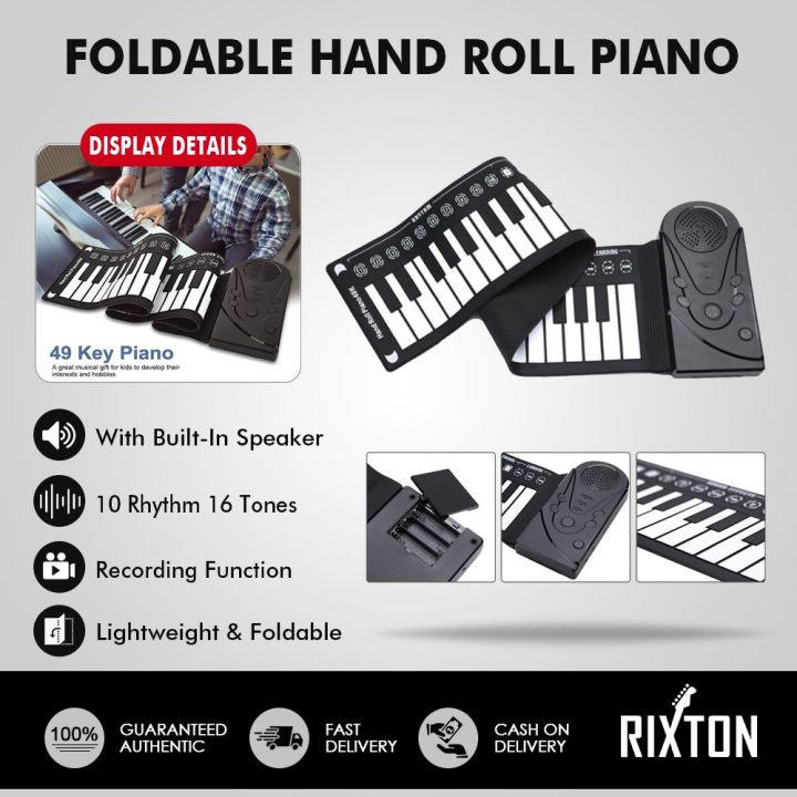 RIXTON Foldable Hand Roll Piano 49 Key Silicone Rubber Electronic Keyboard Portable Mini ...