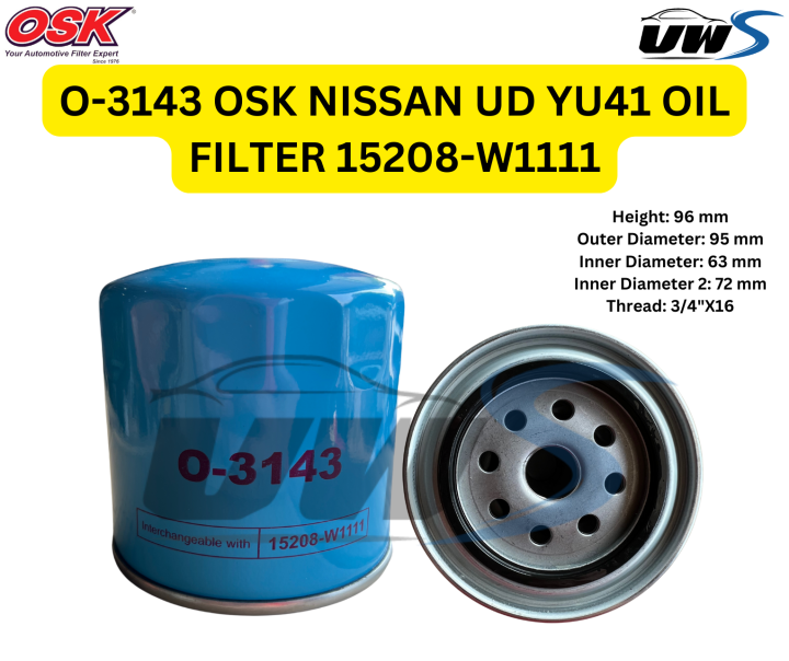 O-3143 OSK NISSAN UD YU41 OIL FILTER 15208-W1111 | Lazada