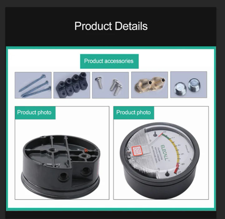 ELECAL Differential Pressure Gauge barometer micromanometer og Manometer Pointer for air gas ...