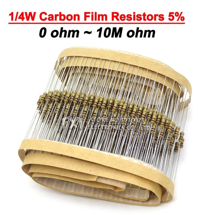 100PCS 1/4W Carbon Film Resistors 5% 1R-10M 10R 47R 100R 220R 1K 10K 4K7 100K 560K 1M 3M3 ohm ...