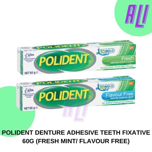 POLIDENT DENTURE ADHESIVE TEETH FIXATIVE 60G (FRESH MINT/ FLAVOUR FREE ...