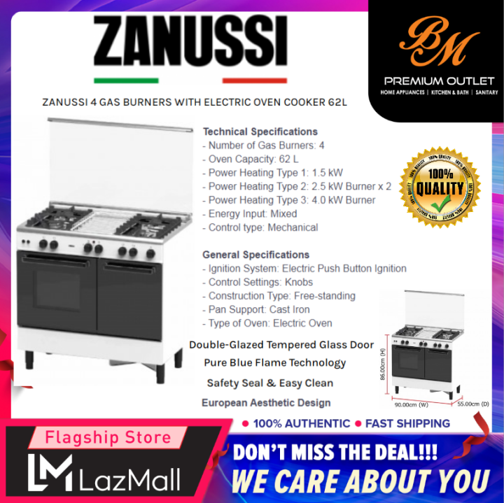 ZANUSSI (ZCG942K) FREESTANDING GAS COOKER - 4 GAS BURNERS/ELECTRIC OVEN ...