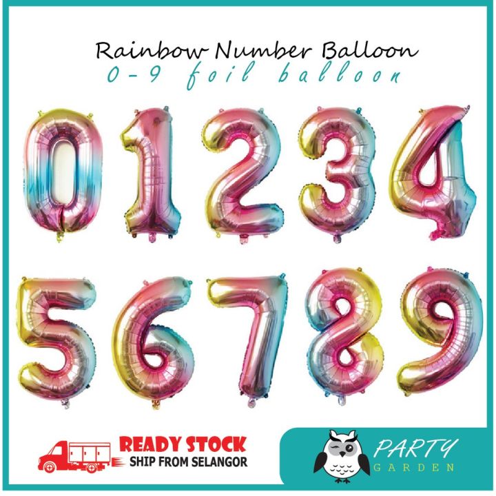 New Rainbow Number Balloon 16 inch & 30 inch Number Balloon | Lazada