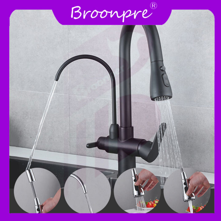 Broonpre Deck Mounted Black Kitchen Faucets Pull Out Hot Cold Water ...
