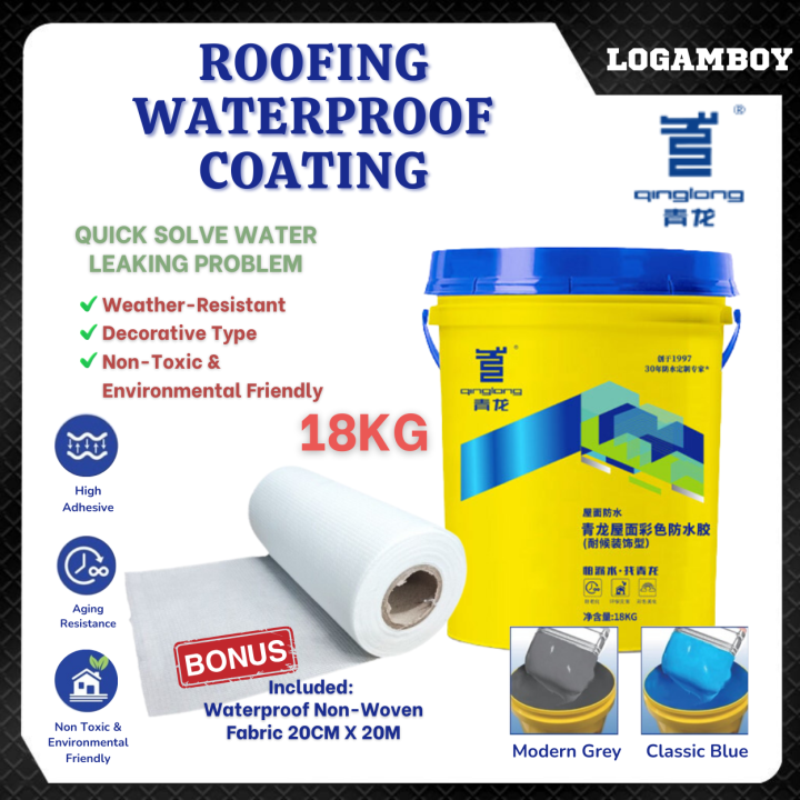 QINGLONG ROOFING WATERPROOF COATING 18KG Weather-Resistant Blue Grey ...