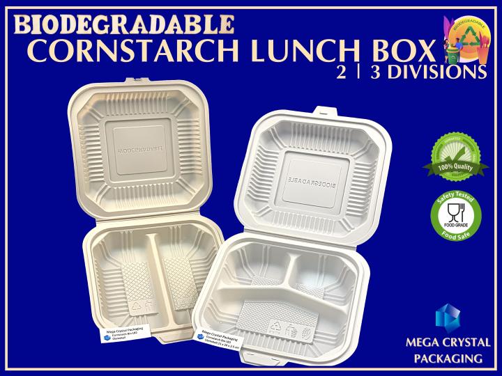 [ 50 Pcs. ] Biodegradable Cornstarch Clamshell Lunch Box / Bento Box 2 ...