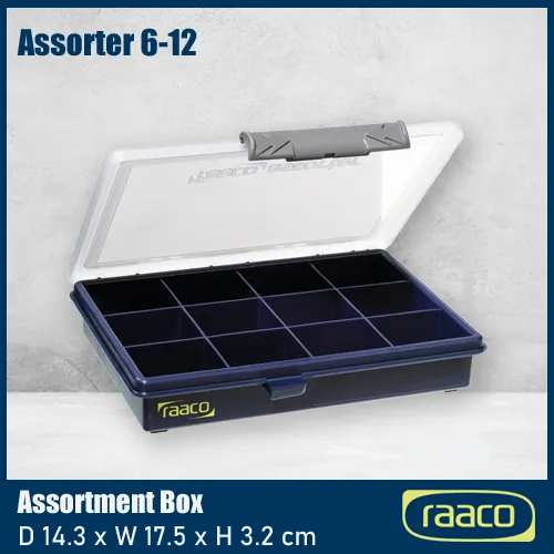 Raaco Assorter with 12 fixed compartments. Fitted with sliding lock ...