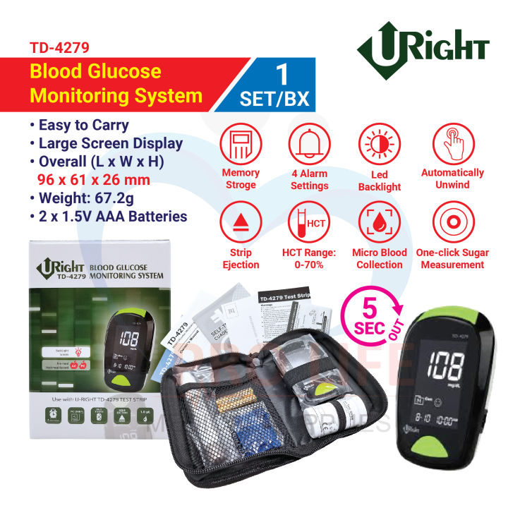 Uright Blood Glucose monitoring System TD-4279 | Mesin Cek Gula dalam ...