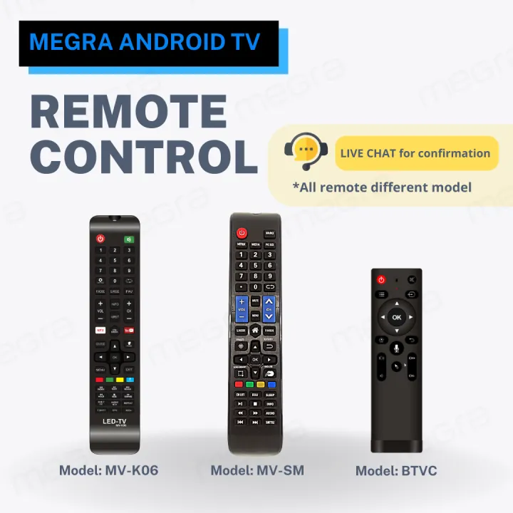 MEGRA LED TV REMOTE MV-K06 / MV-SM / BTVC for MEGRA ANDROID TV | Lazada