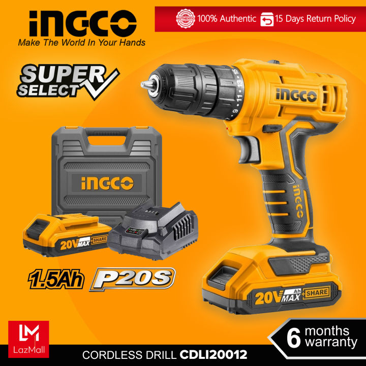 Ingco CDLI20012 20V Lithium-Ion Cordless Drill Powershare with Battery ...