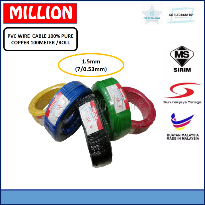 Pvc 1.5mm Cable Insulated Wiring Cable Single Core Electric Cable ,Red ...