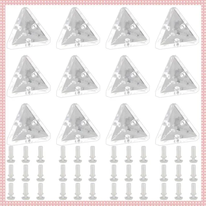 12Pcs Acrylic Corner Brackets with Semitransparent Screws Clear 3-Hole ...