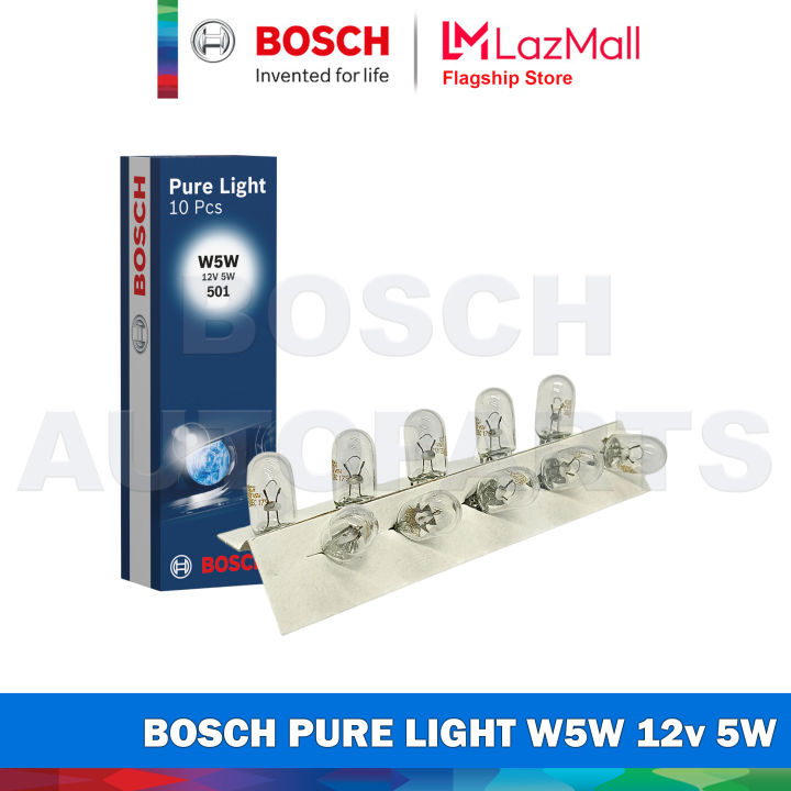 BOSCH PURE LIGHT W5W 12v, 5W BULB BUNDLE OF 10PCS Miniature Standard ...
