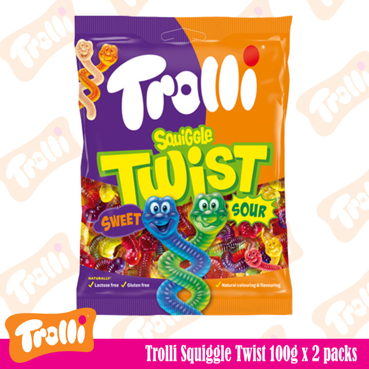 Trolli Squiggle Twist 100g x 2 packs (dual-flavored gummi candies ...