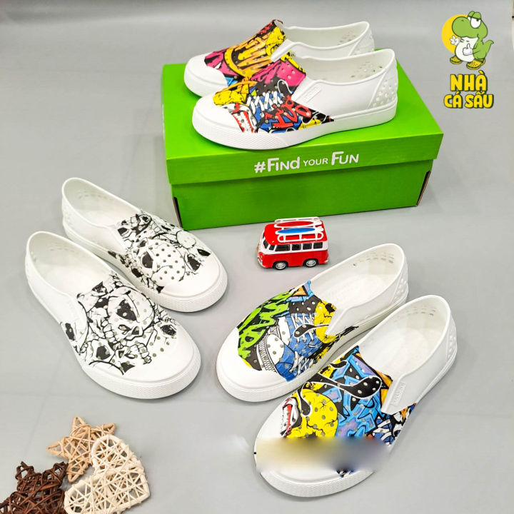 Giày nhựa urban graphics version 2 nam nữ đi mưa, giày lười orban họa ...