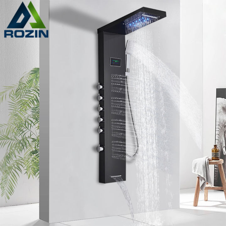 Black Bathroom Shower Panel LED Shower Column With Digital Display ...