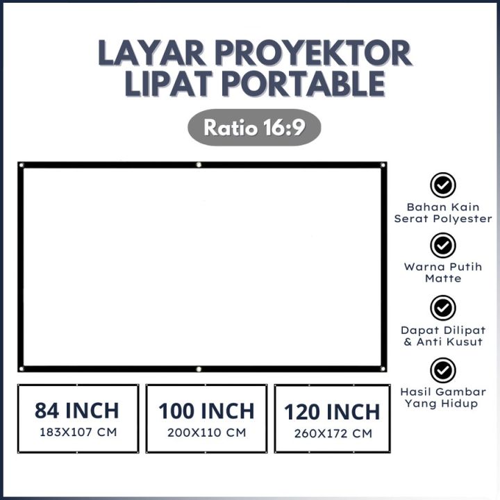 Layar Proyektor Lipat 84-100-120 INCH 16:9 | Simple Screen Projector ...