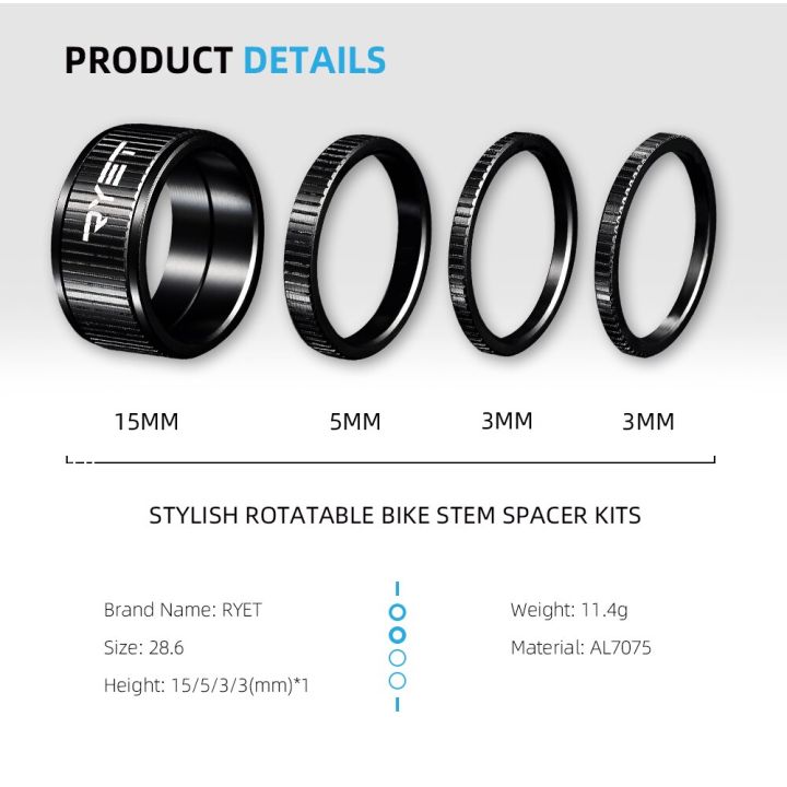2023 RYET MTB Đường ExtraLight Xoay Xe Đạp Stem Spacer 1-1/8 "28.6Mm ...