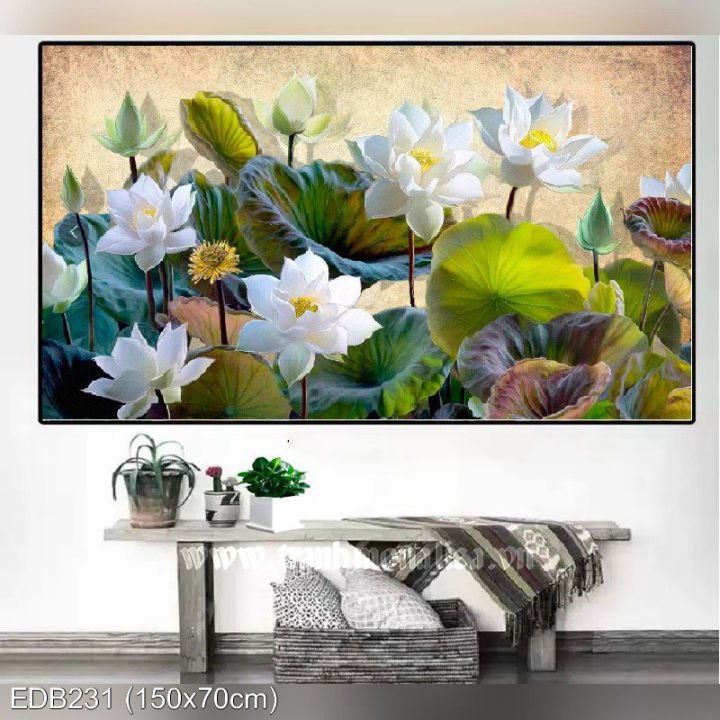 [HCM]Tranh thêu chữ thập - Tranh đính đá hoa sen ngát hương VS136 Kích ...