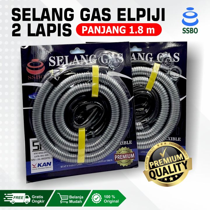 SSBO Selang Gas Elpiji 2 Lapis Anti Bocor Panjang 1,8 M Selang Kompor ...