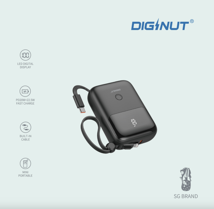 Diginut P-31 10000mAh PD20W+22.5W Powerbank With Cable/ Compact And ...