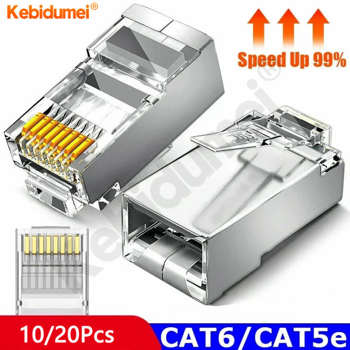 Kebidumei 100pcs Cat6 Cat5e RJ45 Shielded Connector Modular Plug Cable Network Plugs Gold-Plated ...