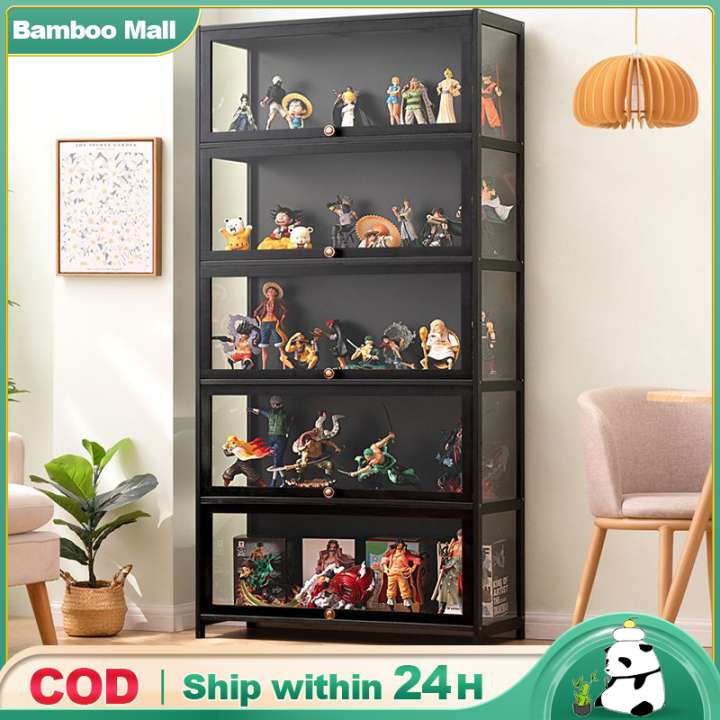 Display Cabinet Black Acrylic Three Sided Transparent Figure Collection ...