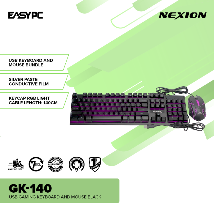 EasyPC | Nexion GK-140 USB Gaming Keyboard and Mouse Black or White Combo Set Black For Desktop ...