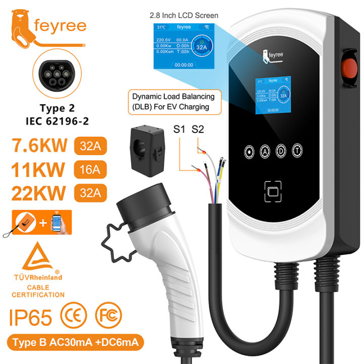 feyree EV Charger Type2 Cable 32A 7.6KW Dynamic Load Blancing EVSE ...