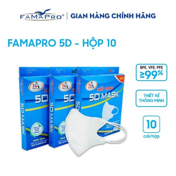 (COMBO 5Hộp) Khẩu trang 5D Nam anh 10 cái/ 1hộp Hàng Công ty Famapro | Lazada.vn
