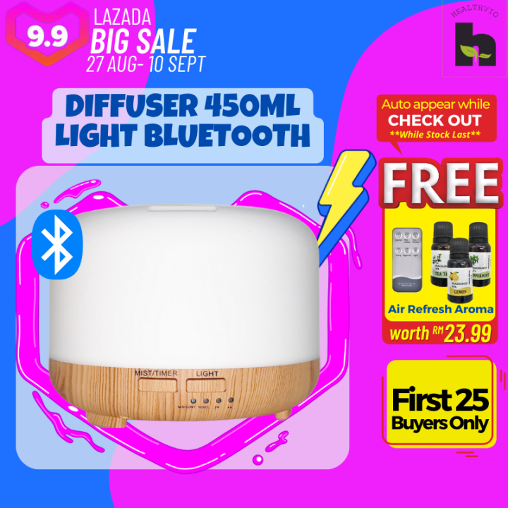 FREE Remote) 450ml Bluetooth Ultrasonic Diffuser (Woodgrain Design ...